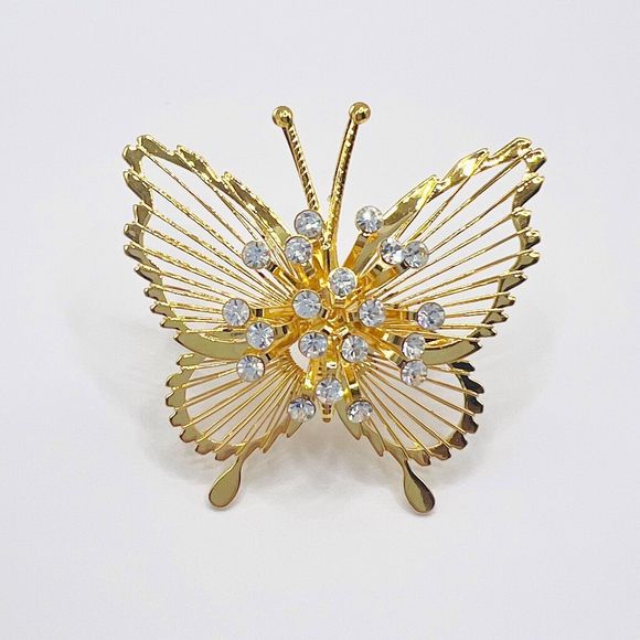 Monet | Jewelry | Vintage Monet Butterfly Brooch Pin Clear Rhinestone ...